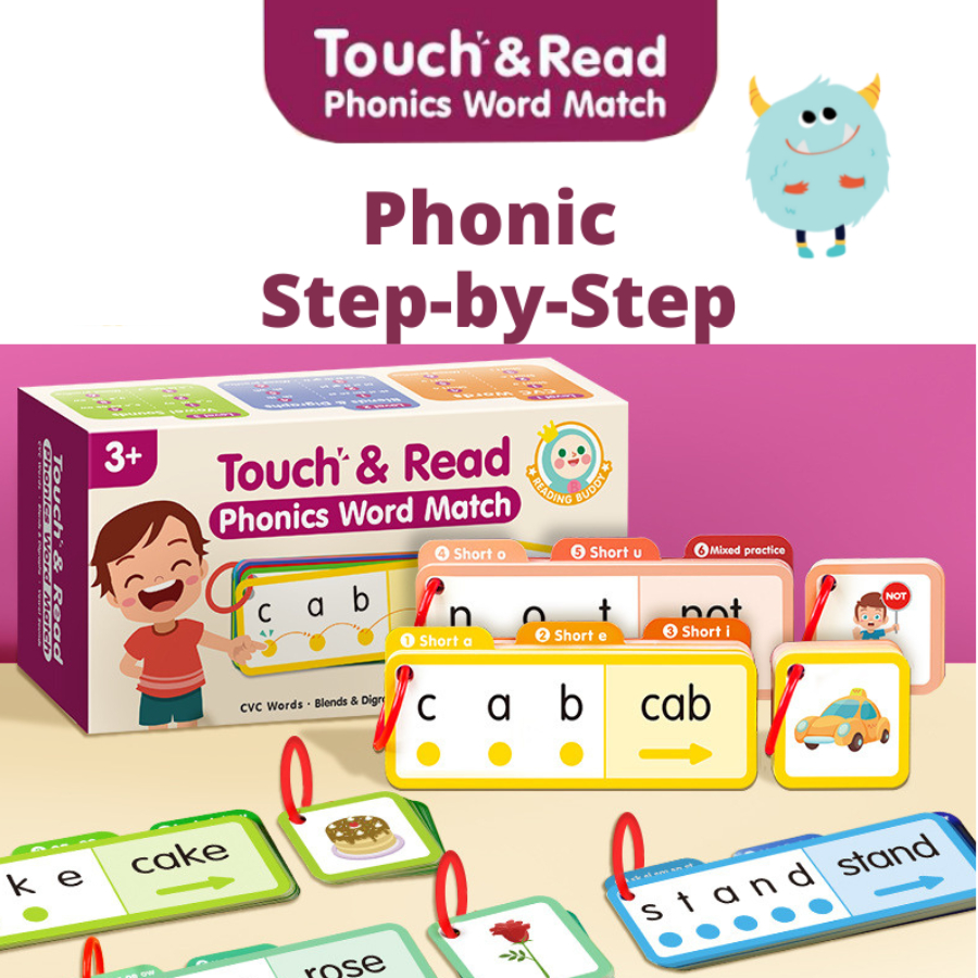 3 in 1 Touch & Read Phonics Word Match Flash Card Kids Children Fun ...