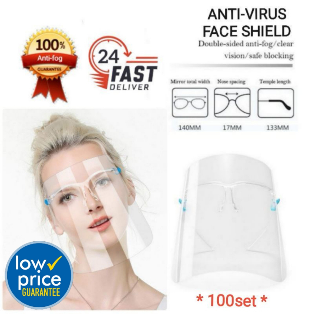 Face Shield For Adult | Face Shield Anti Fog *100Sets(Glasses & Shield ...
