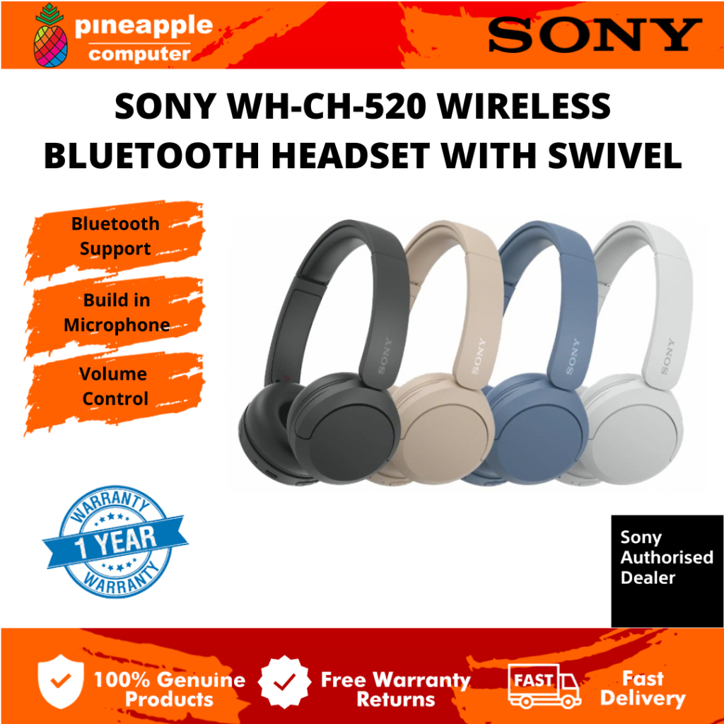 Sony WH-CH520 Wireless On-Ear Headphones Bluetooth with Swivel Design ...