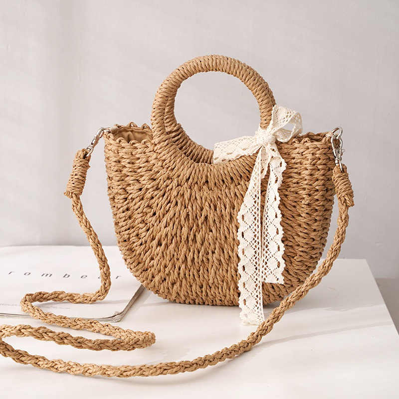 N348 READY STOCK Summer Half Moon Handmade Straw Shoulder Crossbody ...