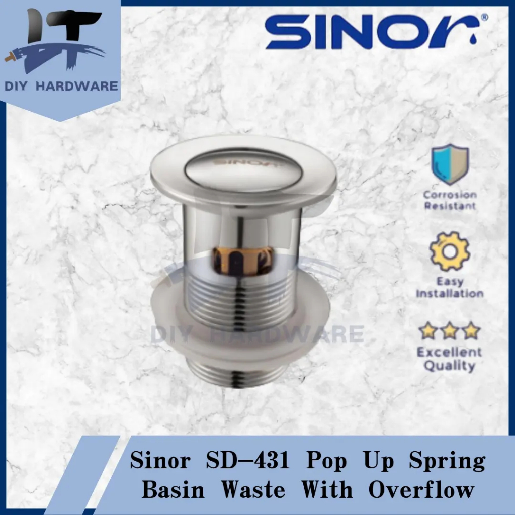 Sinor SD-431 Pop Up Spring Basin Waste With Overflow Kitchen Sink ...