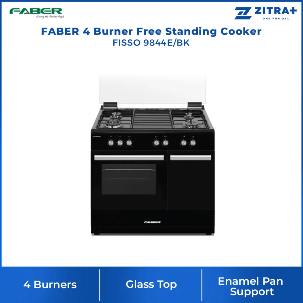 FABER 4 Burner Free Standing Cooker FISSO 9844E/BK | Oven Capacity: 60L ...