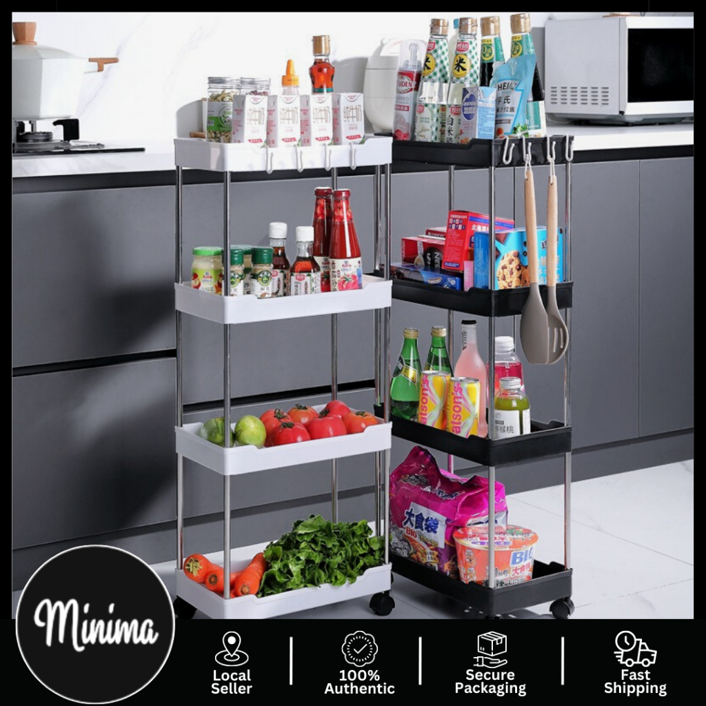 MINIMA 3/4 Tier Large Wheel Trolley Rack Storage Rack With Wheels ...