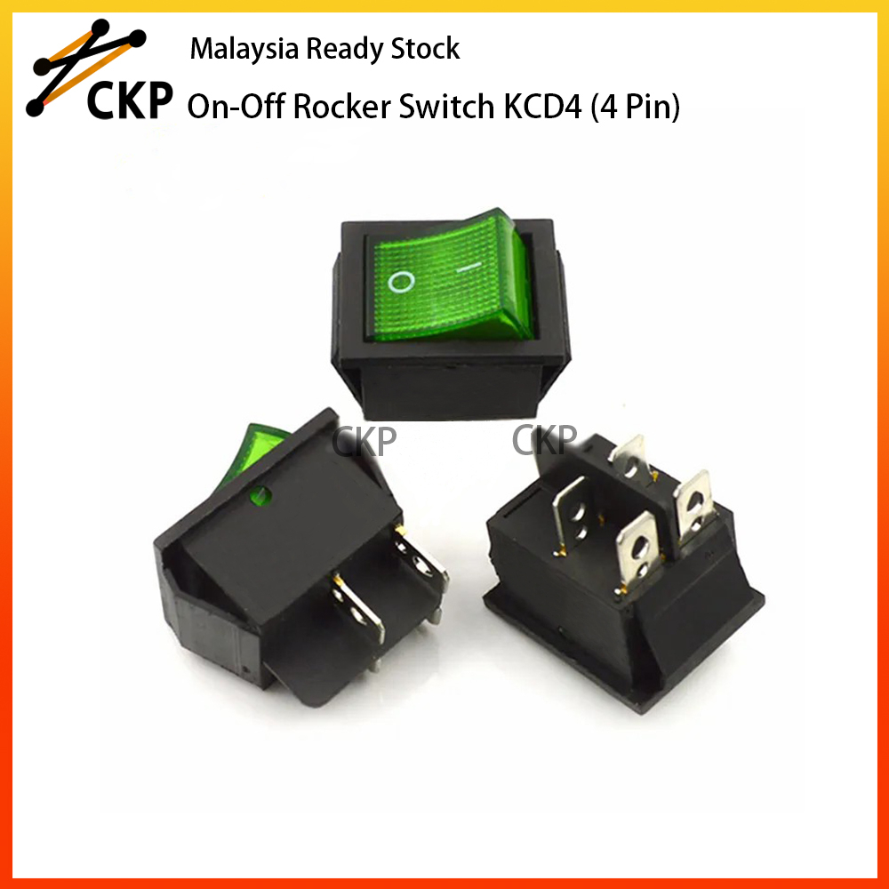 Rocker Switch KCD4 Sw-600PL 4Pin On Off 16A 250VAC Red/Yellow/Green ...