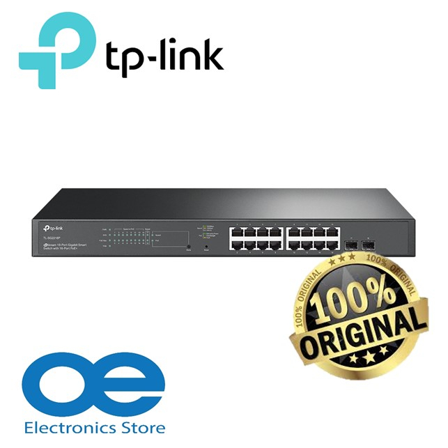 TP-LINK TL-SG2218P JetStream 18 Port Gigabit With 16 Port PoE+ 150 W PoE Power 2× Gigabit SFP ...
