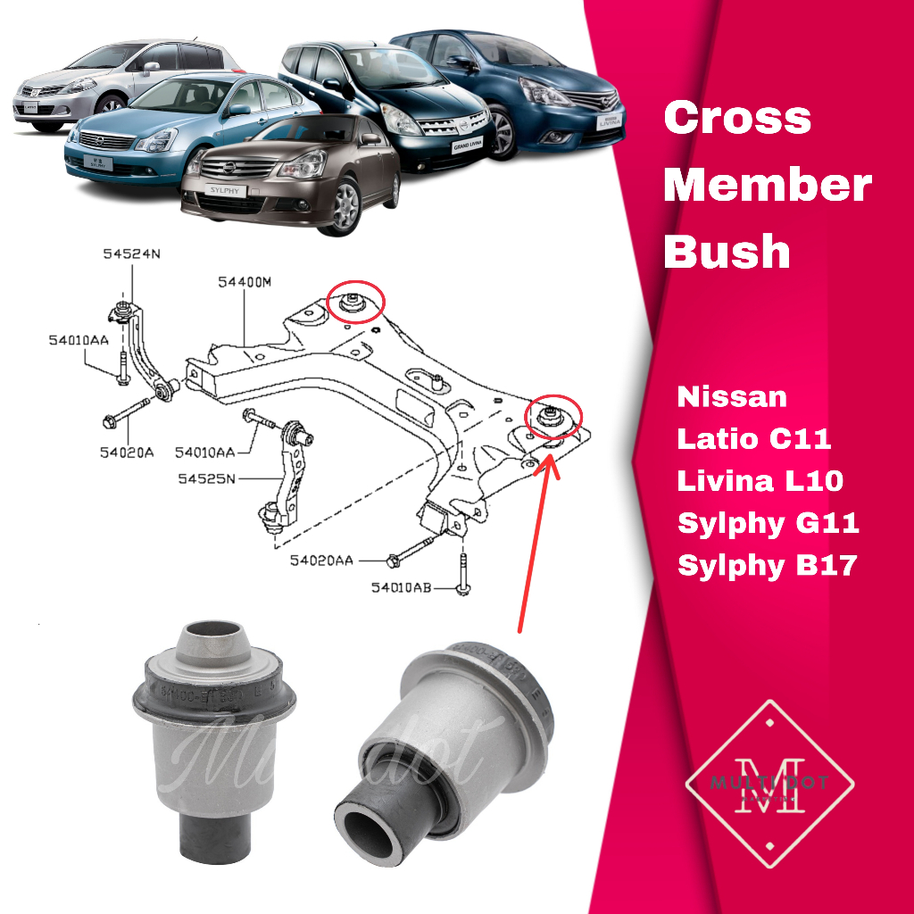 Nissan Front Crossmember Bush (1set 2pcs) C11SFBHAP Latio C11L Livina ...
