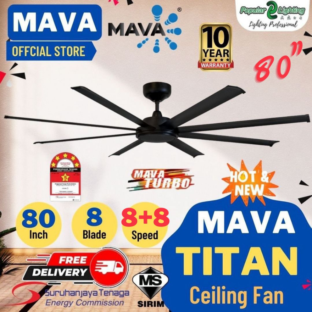 MAVA TITAN 80" 8 SPEED DC CEILING FAN WITH REMOTE CONTROL DCFAN KIPAS ...