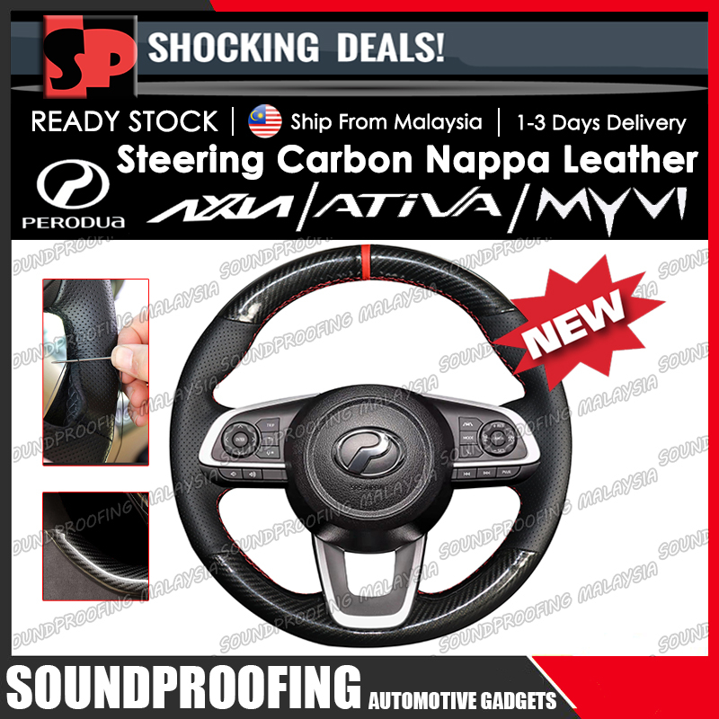 Perodua Ativa Myvi Axia Steering Hand Stitch Genuine Carbon Nappa ...