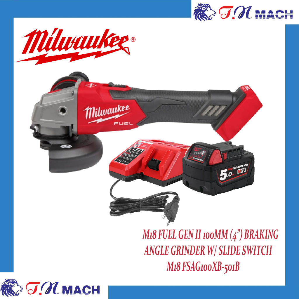 MILWAUKEE M18 FUEL GEN II 100MM / 4” BRAKING ANGLE GRINDER WITH SLIDE ...