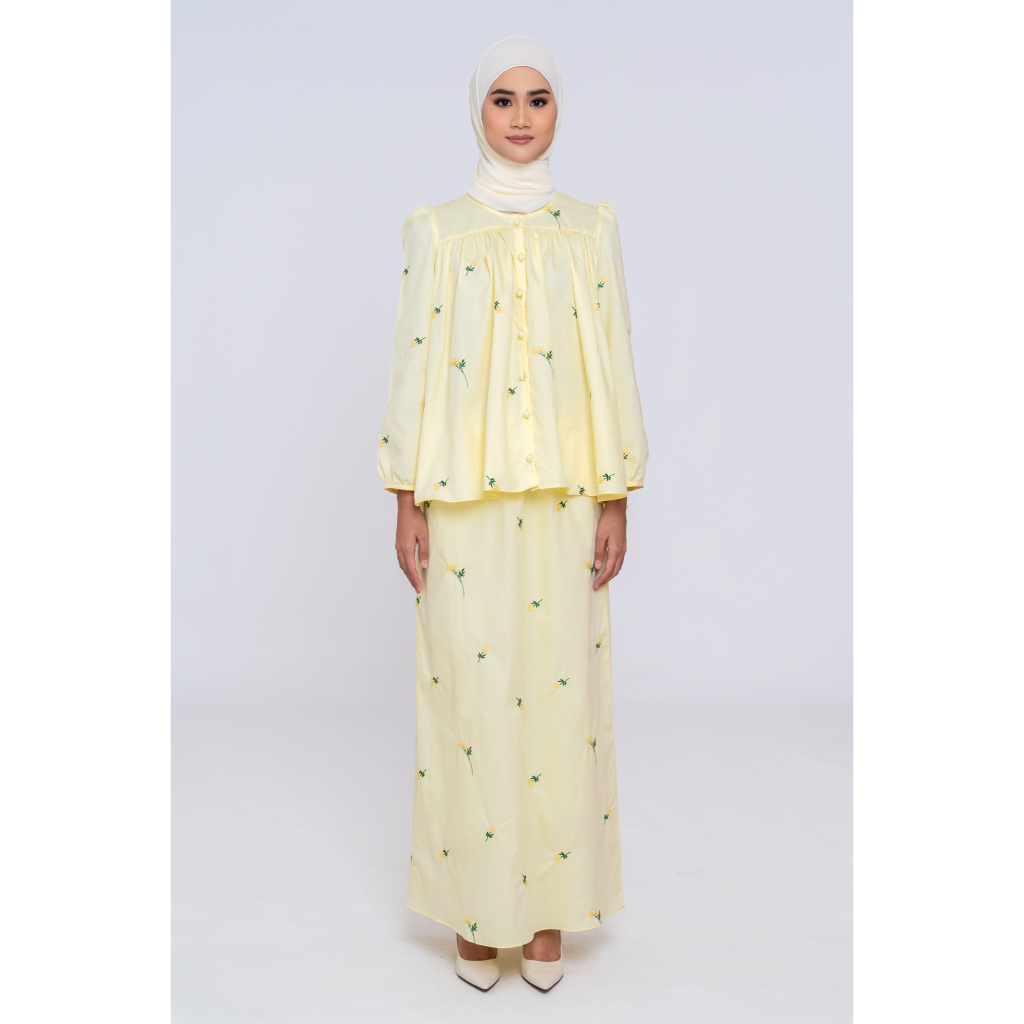 Suri Embroidered Front Button and Nursing Friendly Set Kurung - Yellow ...