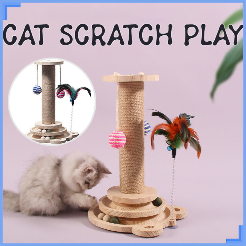Wooden Cat Scratch Play Toy Cat Tree Cat Teaser Sisal Scratcher ...