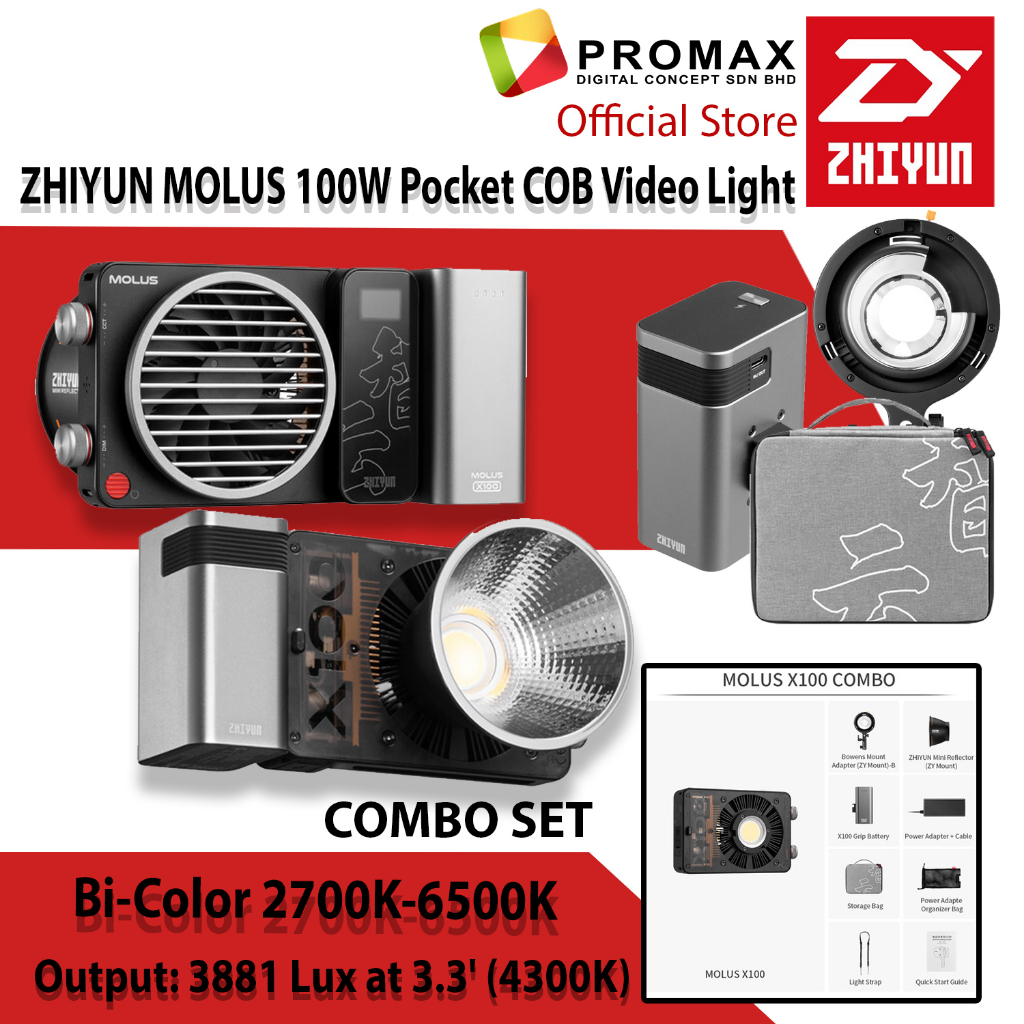 NEW! Zhiyun MOLUS X100 100w Bi-Color Pocket COB Monolight for videography and photography /PRO ...