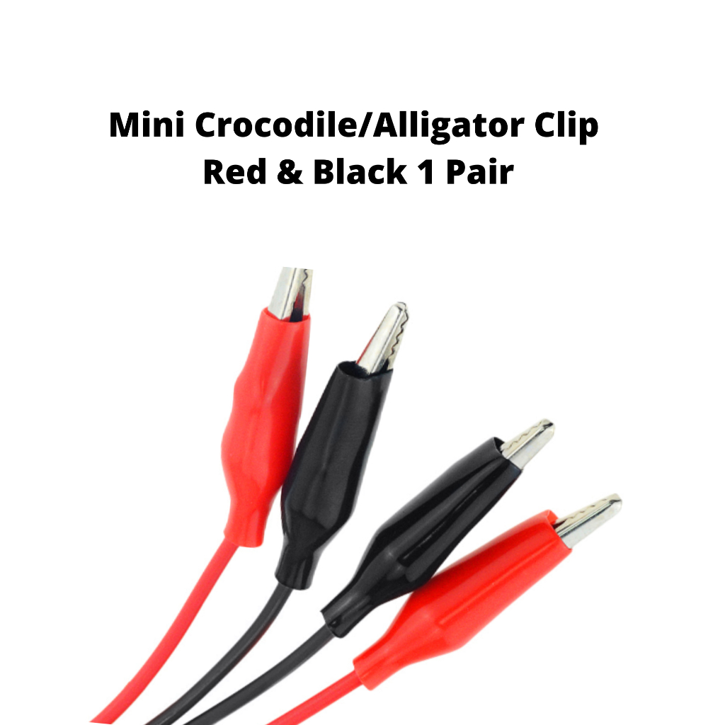026 Mini Crocodile / Alligator Clip 35mm 1 Pair Red and Black With 50cm ...