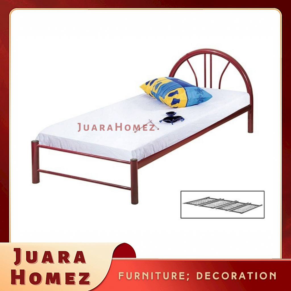 Single Bed Frame Maroon / Metal Bed / Bedroom Furniture / Katil Single ...