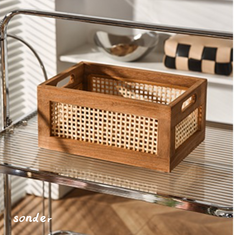 Ready Stock⚫SONDER⚫Nordic Style Rattan Storgae Basket Hand-Woven Wood ...