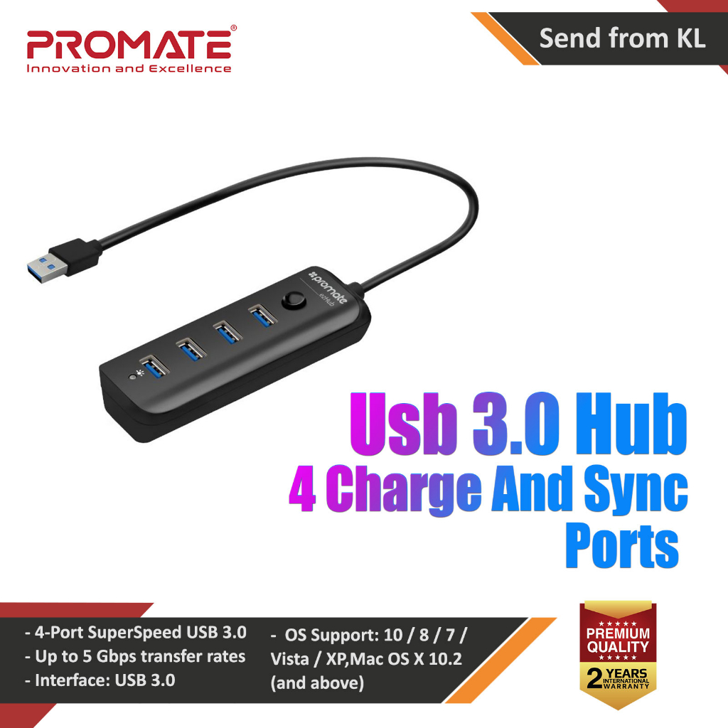 Promate Ultra-fast Usb 3.0 Hub With 4 USB Port Charge And Sync Ports ...