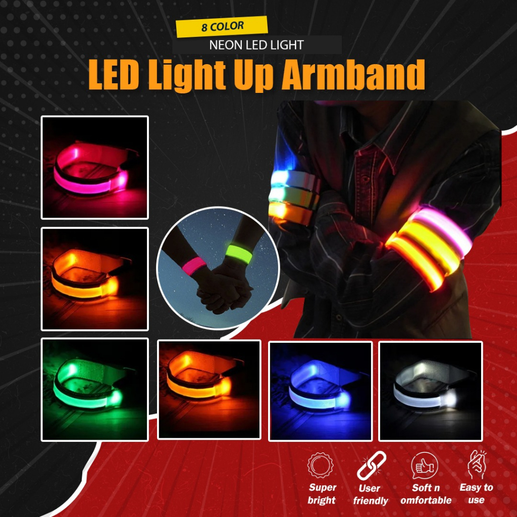 Battery LED Light Strap Wrist Slap Armband Ankle Running Riding Glow ...