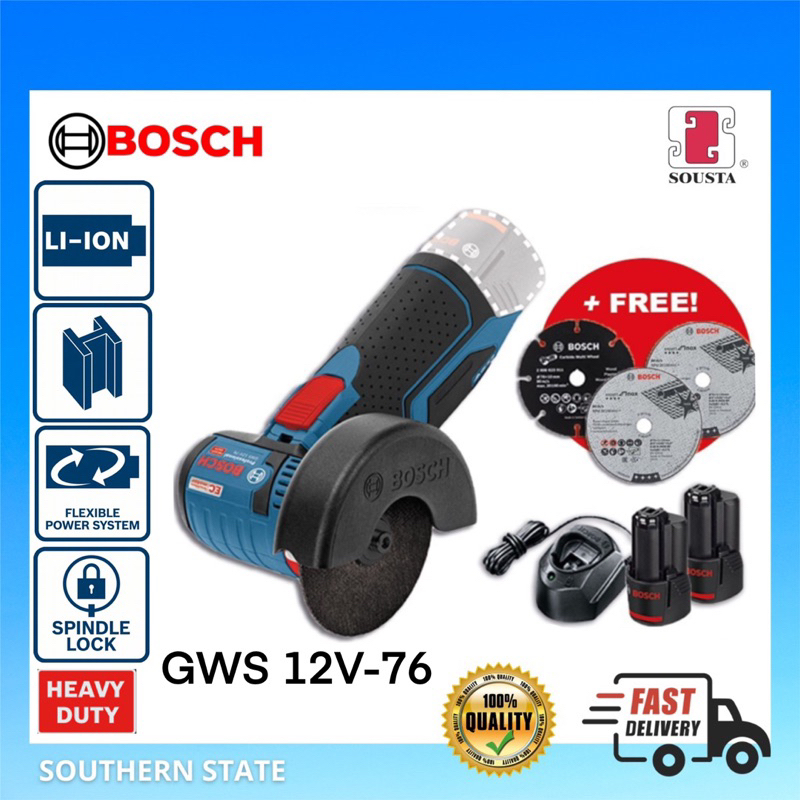 BOSCH GWS 12-76 Professional Brushless Cordless Angle Grinder GBA 2.0Ah ...