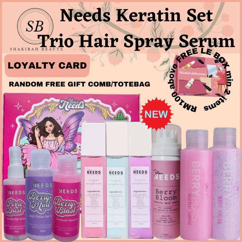 NEEDS KERATIN HAIR SPRAY Set Fairy Berries Hair Trio SERUM 120ML Berry ...