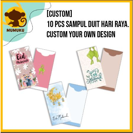 CUSTOM 10 pcs sampul duit hari raya. Custom your own design | Shopee ...