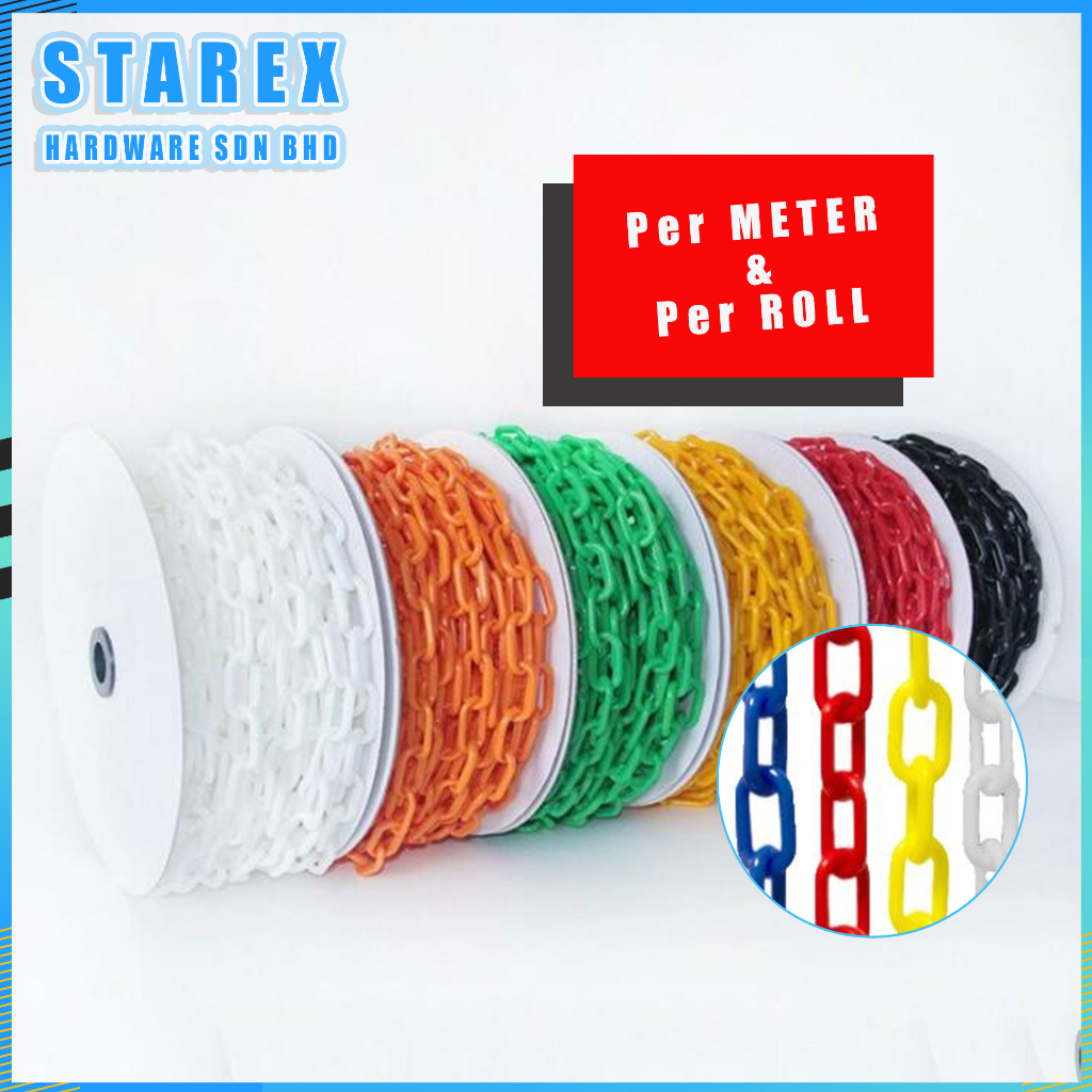 Plastic Chain 6mmx25m Rantai Plastik Safety Road Cone PVC Chain Gate ...