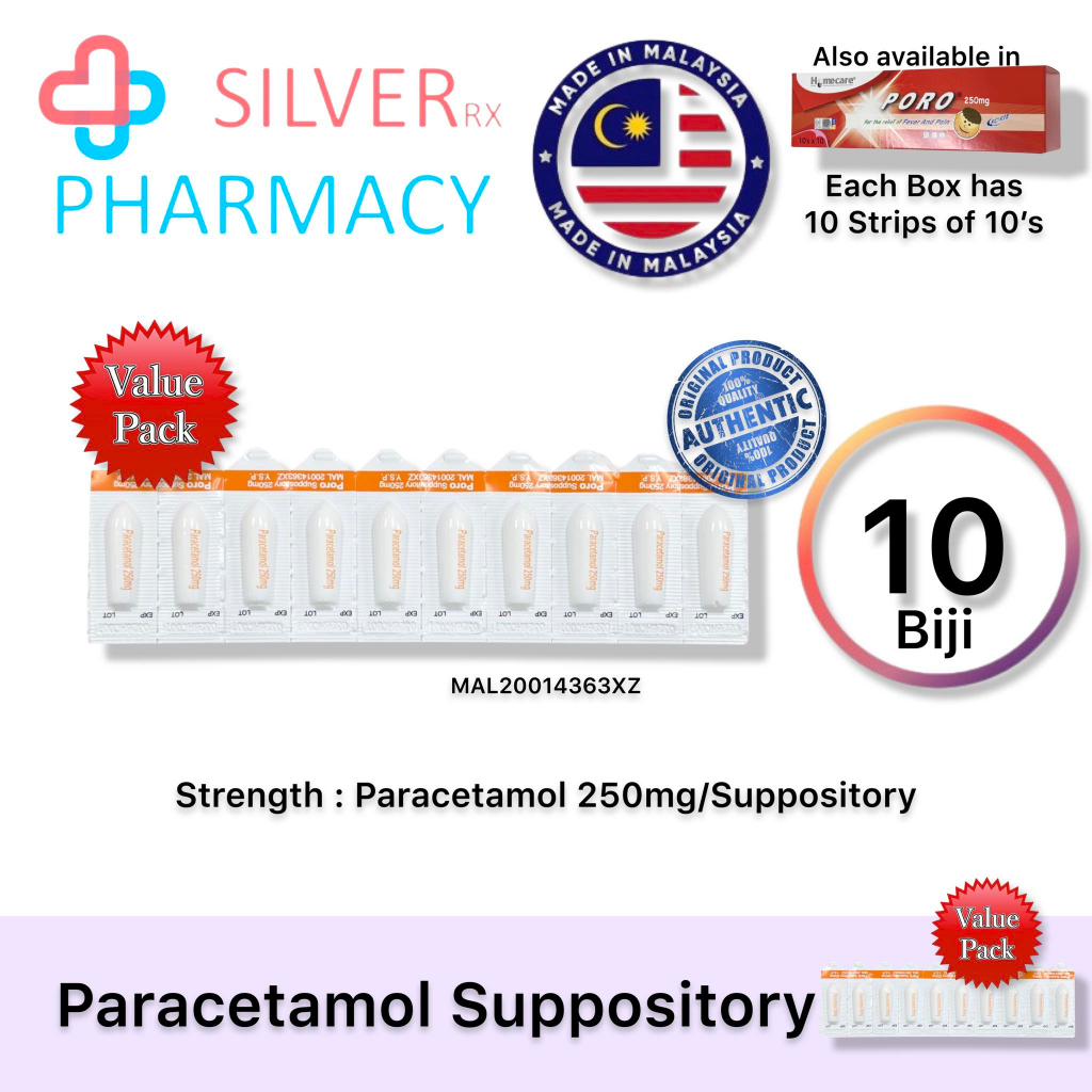 [Exp 03/2026] Poro Paracetamol 250mg Suppositories | Shopee Malaysia