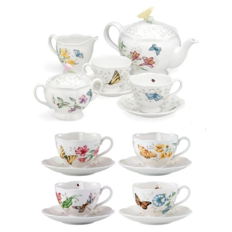 LENOX Butterfly Meadow 15-Piece Tea Set + 6teacups & Saucer (6paxs ...