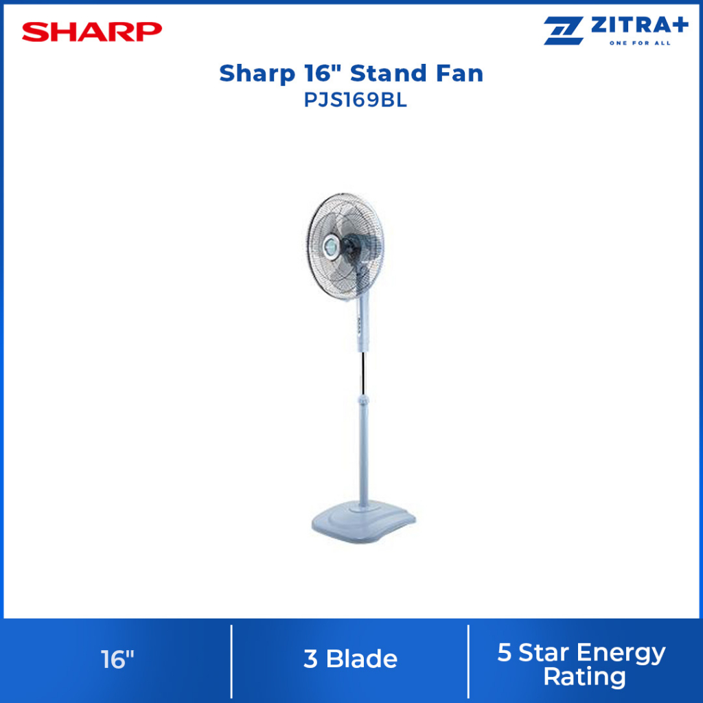 SHARP 16" Stand Fan PJS169BL | 3 Blades | 3 Adjustable Speed | 5 Star ...