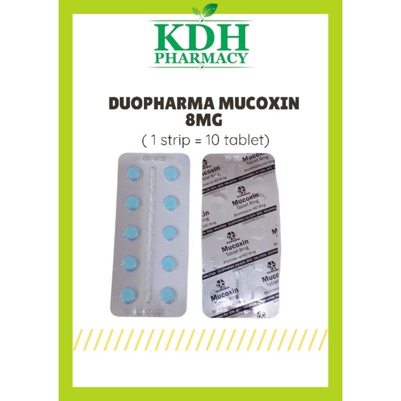 DUOPHARMA MUCOXIN (BROMHEXINE ) 8MG (CAIR KAHAK) 1 STRIP = 10 TABLET ...