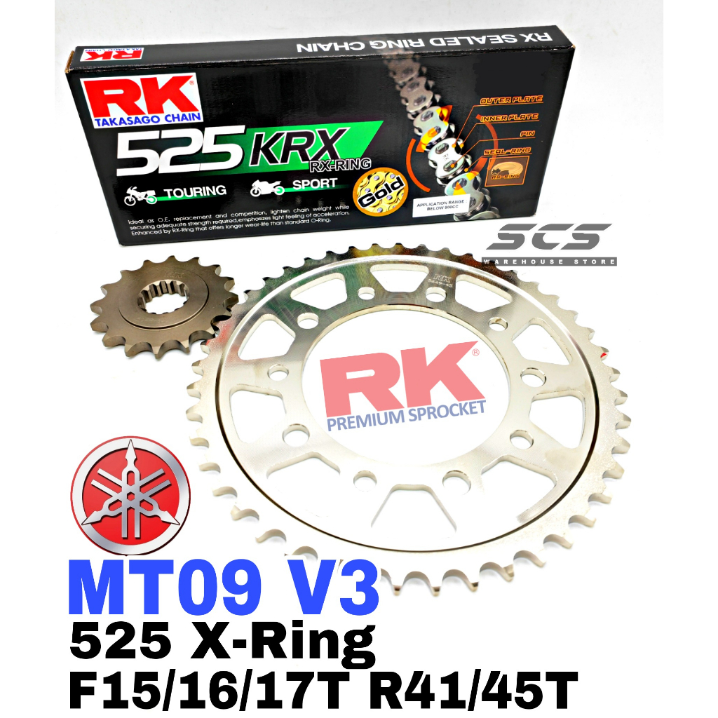 RK Sprocket Set YAMAHA MT09 V3 New 525 GB KRX X-Ring Rivet Black Gold ...