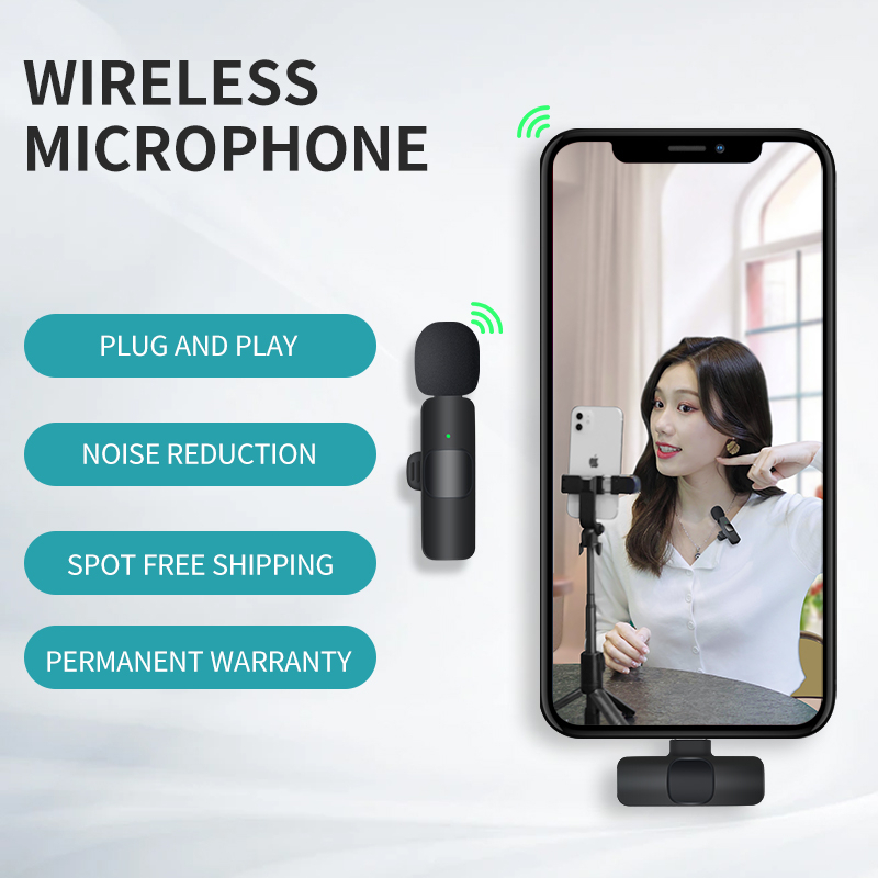 Wireless Microphone for Clip On Vlog Lavalier Live Streaming microphone ...