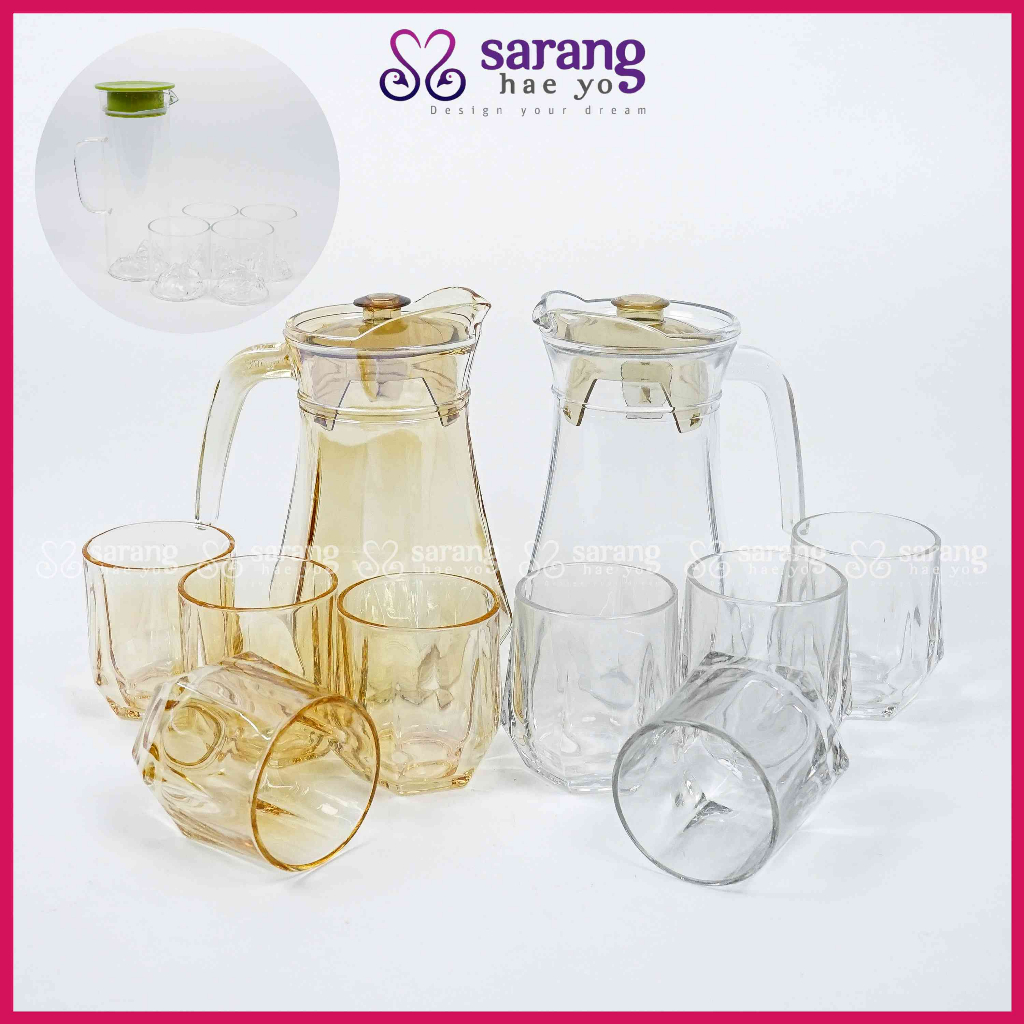 5 pcs in1Set Jug with Glass Set Jug Air dan Gelas Transparent Glass ...