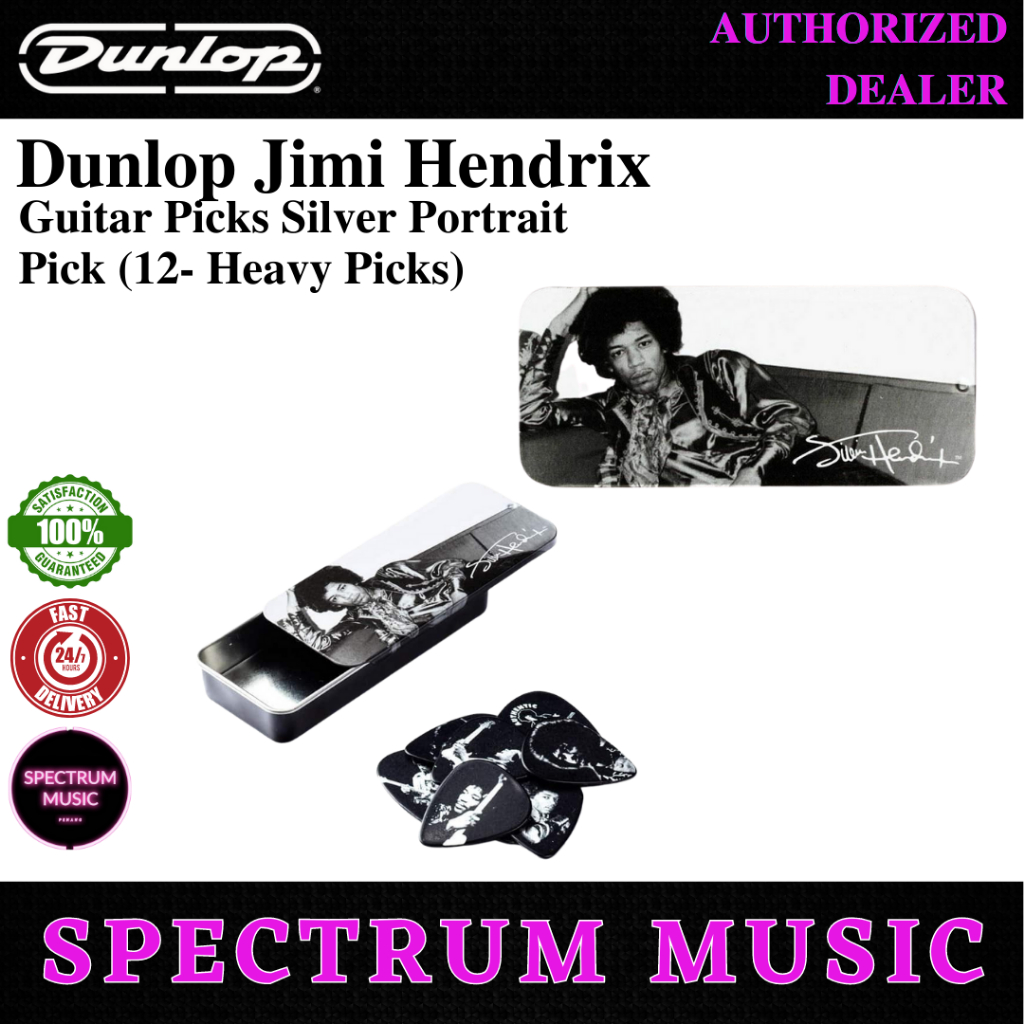 Dunlop Jimi Hendrix Guitar Picks Silver Portrait Pick (12- Heavy Picks ...