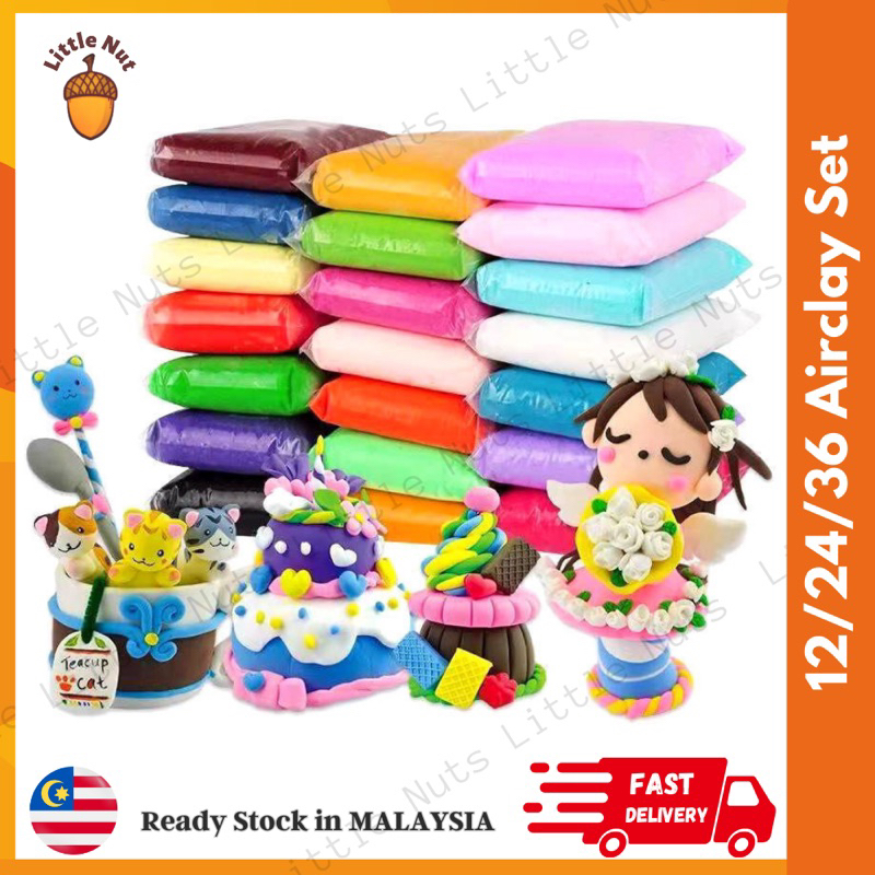12 /24 /36 warna air dry clay set, super light clay butter slime ...