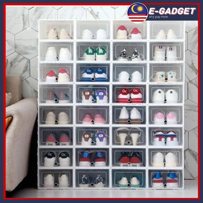 (LARGE SIZE) 33*23*14cm DIY FOLDABLE STACKABLE SHOEBOX SHOES BOX RACK ...