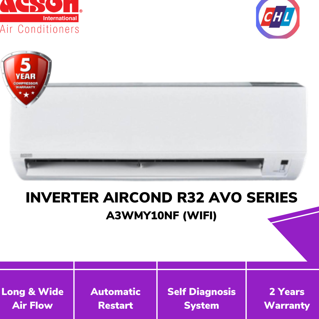 ACSON (READY STOCK) INVERTER R32 4 STAR WIFI AIR CONDITIONERS 1HP [A3WMY10NF/A3LC10] / 1.5HP ...