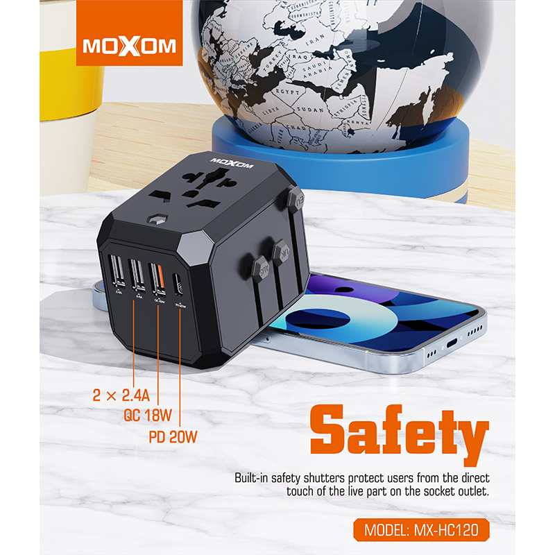 MOXOM MX-HC120 Global Travel Universal Adapter EU UK US AUS 3 PIN Cable ...