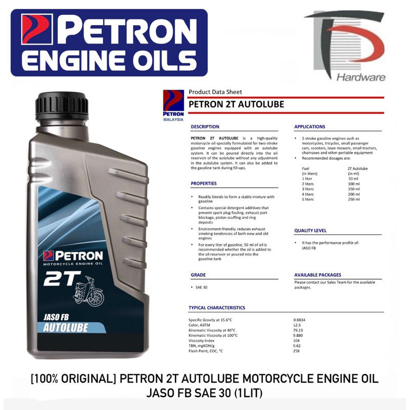 [100% ORIGINAL] PETRON 2T AUTOLUBE MOTORCYCLE ENGINE OIL JASO FB SAE 30 ...