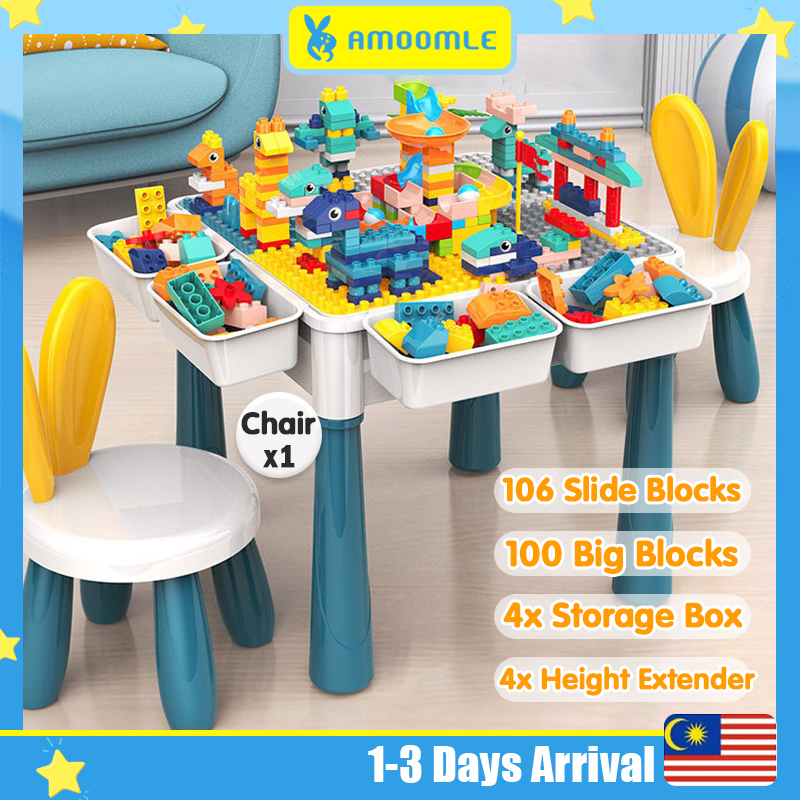 【24H】Multi-Function Building Blocks Table For Kids Learning Playing Study Drawing Compatible ...