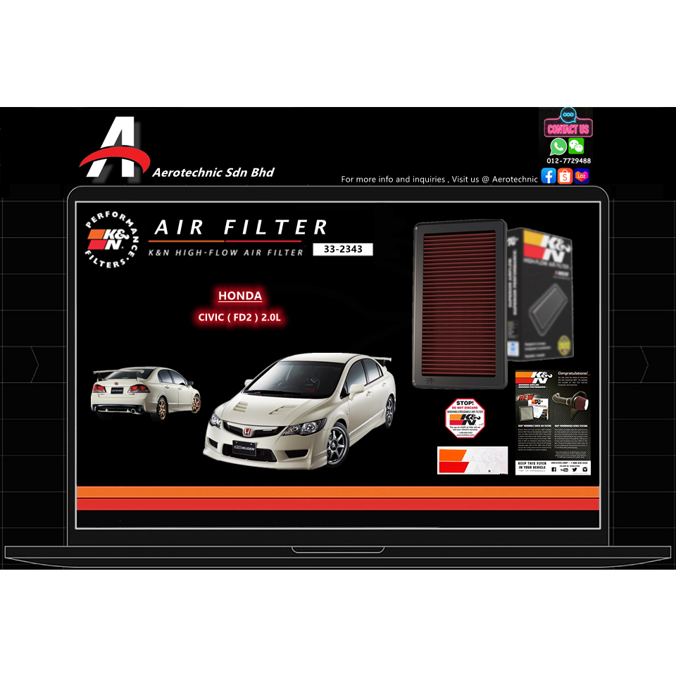 [Ready Stock] K&N USA High Performance Air Filter Honda Civic FD2 2.0L ...