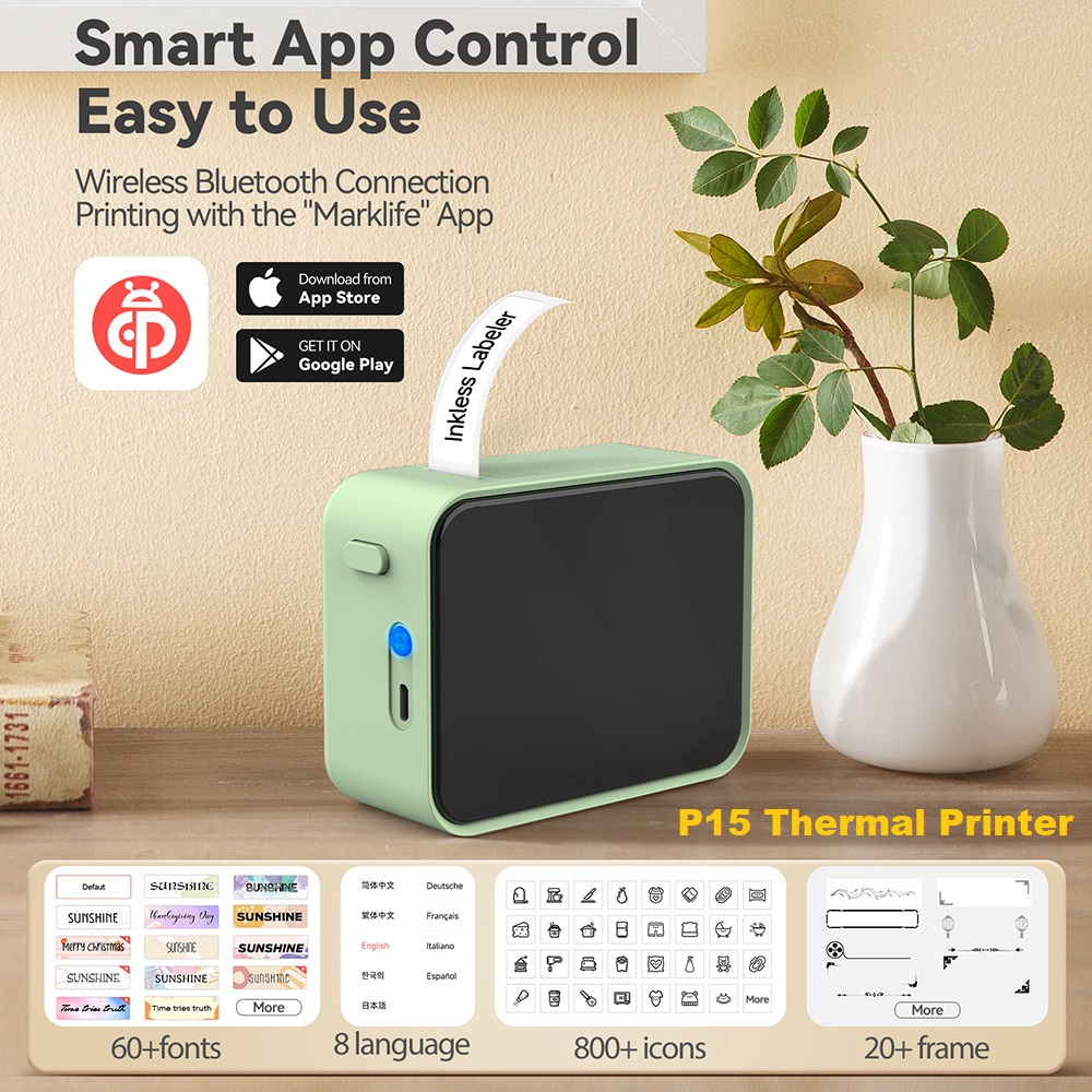 Bluetooth Thermal Label Printer P15 Mini Portable Bluetooth for Barcode ...