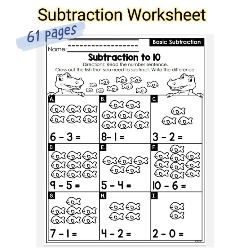 (61Pages) Kindergarten Mathematic Worksheet Preschool Subtraction Basic ...