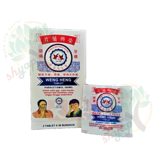Weng Heng Tablet PARACETAMOL 500MG 2 Tablet x 50 Bungkus 荣兴 牙痛片 Exp- 02 ...