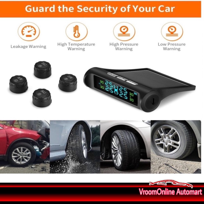 TPMS Multi Color Screen Tire Pressure Monitor System Solar Wireless LED ...