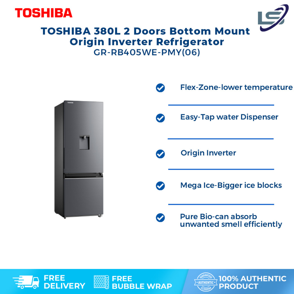 TOSHIBA 380L 2 Doors Bottom Mount Origin Inverter Refrigerator GR ...
