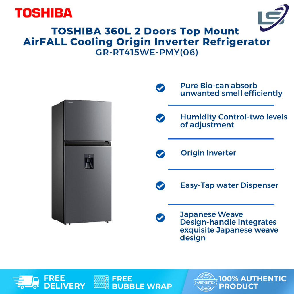 TOSHIBA 360L 2 Doors Top Mount AirFALL Cooling Origin Inverter ...