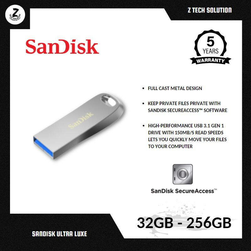 SanDisk CZ74 Ultra Luxe USB 3.1 Flash Drive ( 32GB - 256GB ) | Shopee ...
