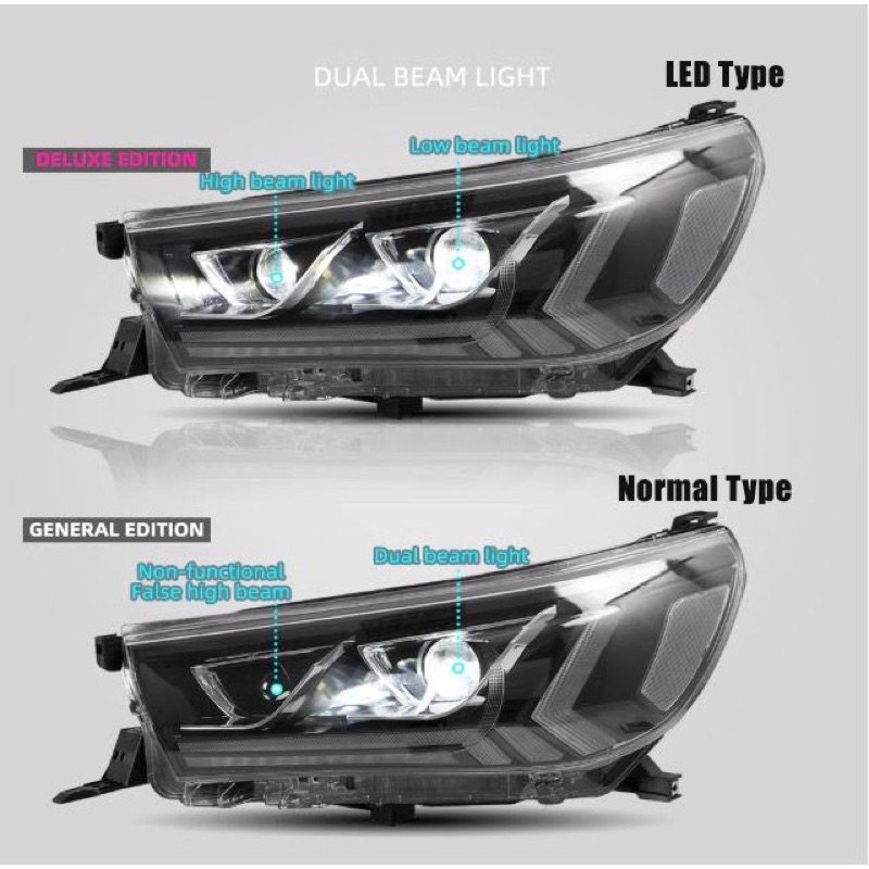 Toyota Hilux Revo Rocco (2.4 / 2.8) VLAND Full LED Head Lamp Double LED ...