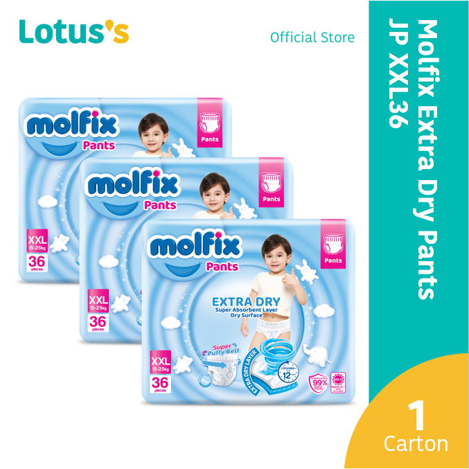 Molfix Extra Dry Pants JP XXL36pcs Jumbo Pack x3 Packs (1 Carton ...