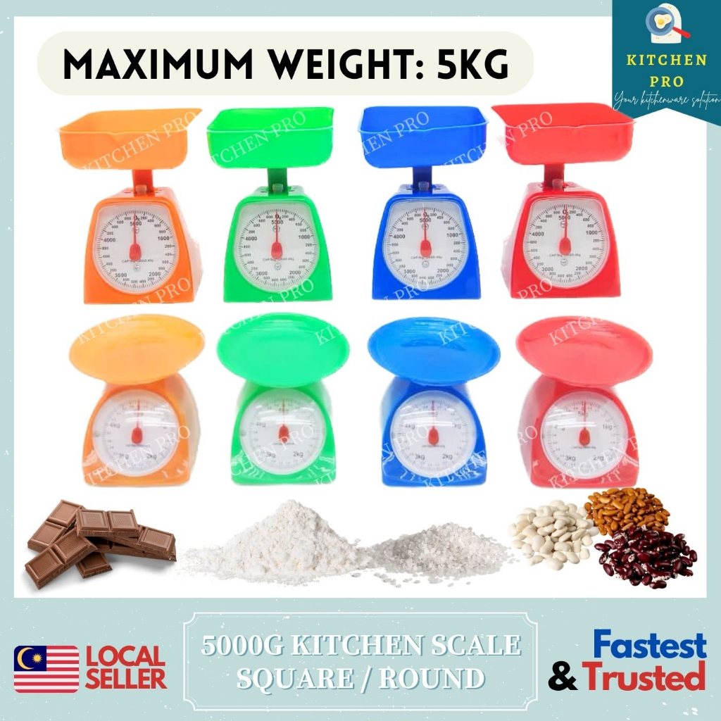 𝐊𝐈𝐓𝐂𝐇𝐄𝐍 𝐏𝐑𝐎 | 5KG Kitchen Weighing Scale Square/Round / Flour Salt ...